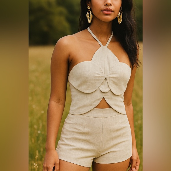 Fashion Nova | Tops | Fashion Nova Cream Halter Two Piece Set | Poshmark